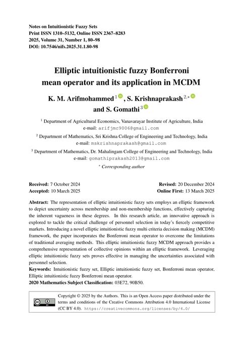 Pdf Elliptic Intuitionistic Fuzzy Bonferroni Mean Operator And Its