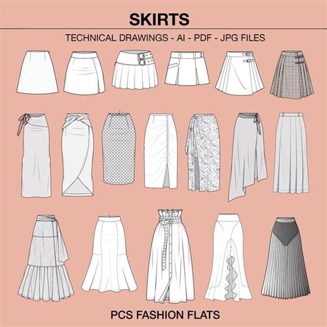Midi Skirt Drawings Pleated Skirt Cad Tube Skirt Cad Technical Flat