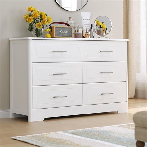 Hostack 6 Drawers Dresser White Chest Of Drawers Wide