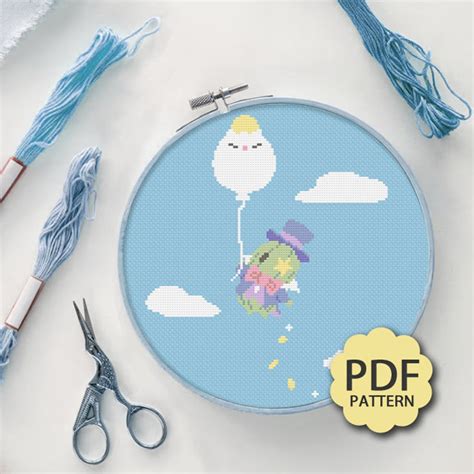 Cute Flying Cactuar With Moogle Balloon Ffxiv Ff14 Cross Stitch Pattern Pdf Downloadable Etsy
