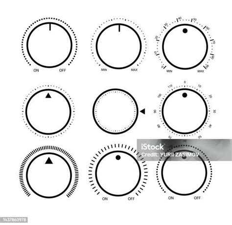 조정 다이얼 원형 스케일 볼륨 레벨 노브와 원형 컨트롤러가 있는 회전식 다이얼 0명에 대한 스톡 벡터 아트 및 기타 이미지