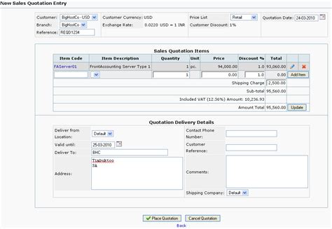 FrontAccounting Wiki Help Sales Quotation Entry