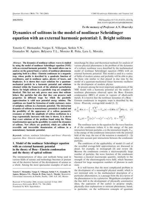 Pdf Dynamics Of Solitons In The Model Of Nonlinear Schrödinger Equation With An External