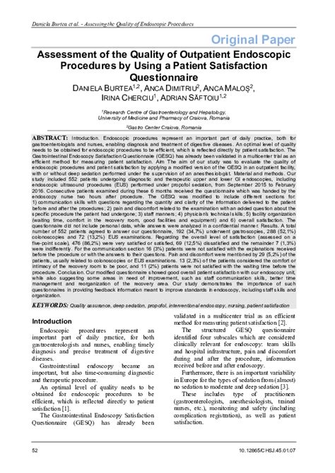 Pdf Assessment Of The Quality Of Outpatient Endoscopic Procedures By