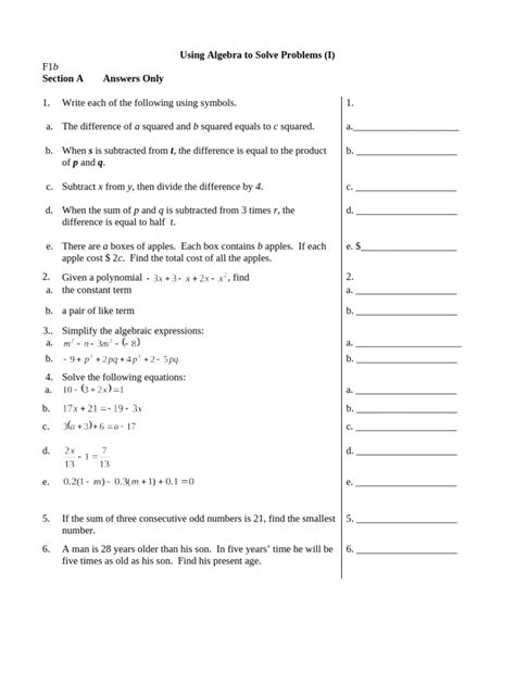 F 1 Mathematics 1b Basic Algebra Pdf