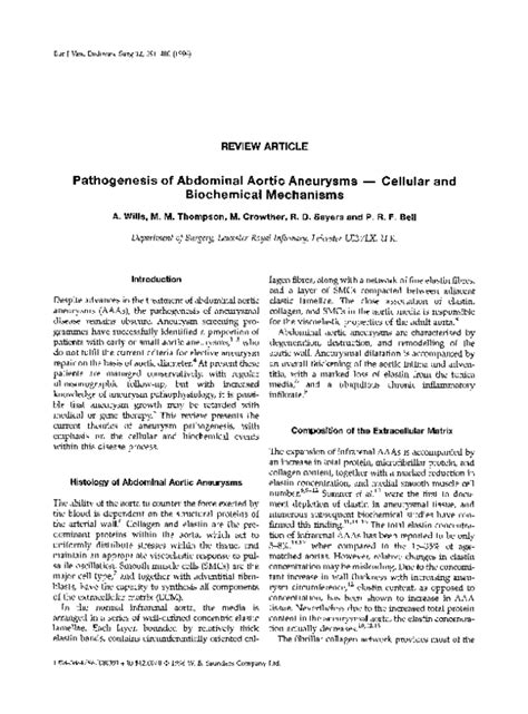 Pdf Pathogenesis Of Abdominal Aortic Aneurysms — Cellular And