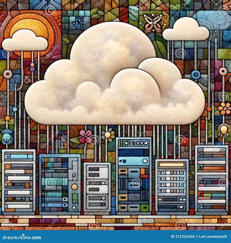 Felt Art Patchwork Cloud Computing Infrastructure Data Centers Servers And Networking