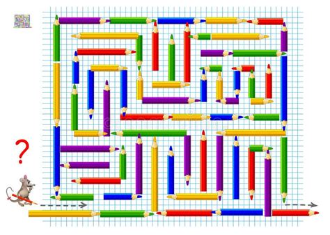Logiskt Pussel Med Labyrint För Barn Hindra Musen Från Början Till Slut På Fyrkantigt Papper