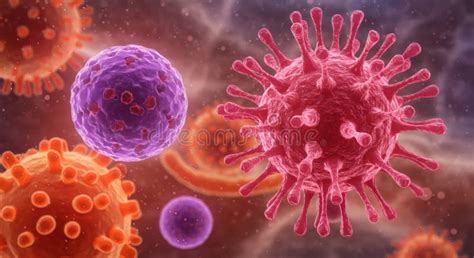 Virus Cells Microscopic View Showing Viral Infections And Immune