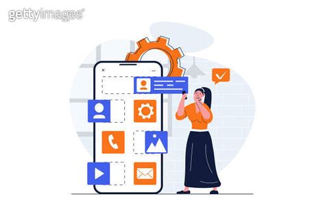 ui ux development web concept with character scene woman creating