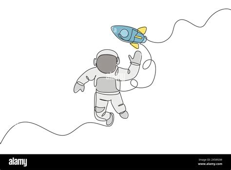 One Continuous Line Drawing Of Waving Hand Spaceman Astronaut Science Discovering Cosmos