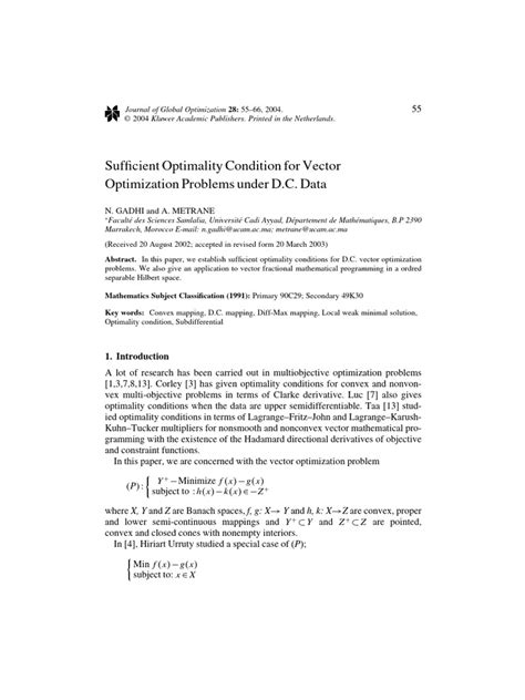 gadhi 2004 sufficient optimality condition for vector opt prob under d
