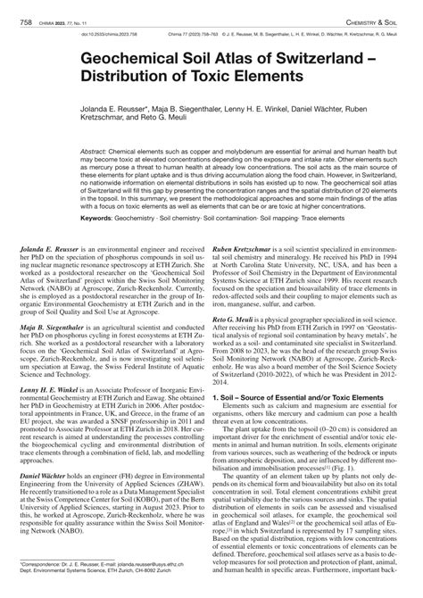 Pdf Geochemical Soil Atlas Of Switzerland Distribution Of Toxic