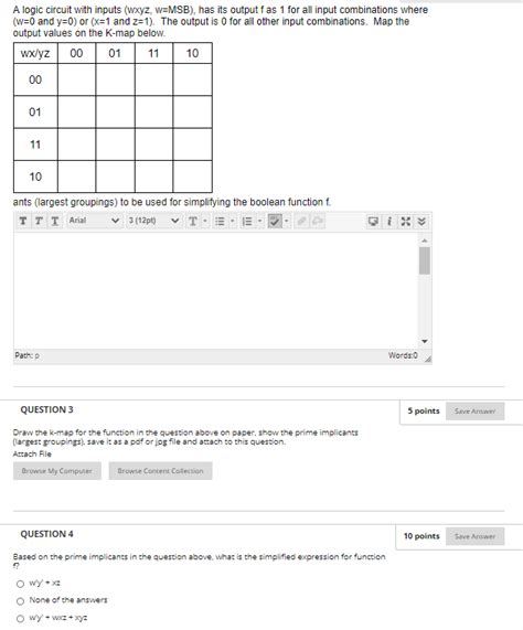 Solved A Logic Circuit With Inputs Wxyz Wmsb Has Its