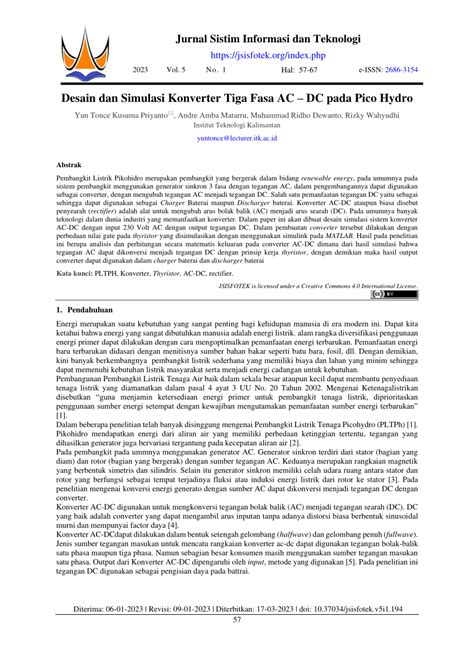 PDF Desain Dan Simulasi Konverter Tiga Fasa AC DC Pada Pico Hydro