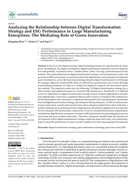 2023mdpizhaoanalyzing Relationship Between Dt And Esg Performance Download Free Pdf 2023mdpizhaoanalyzing Relationship Between Dt And Esg Performance Download Free Pdf