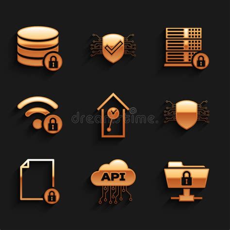Set Retro Wall Watch Cloud Api Interface Ftp Folder And Lock Cyber Security Document And