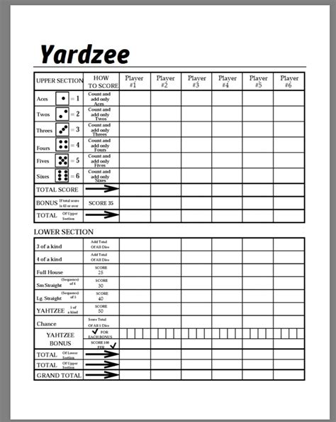 Free Printable Yarkle A Game For Giant Yard Dice Artofit