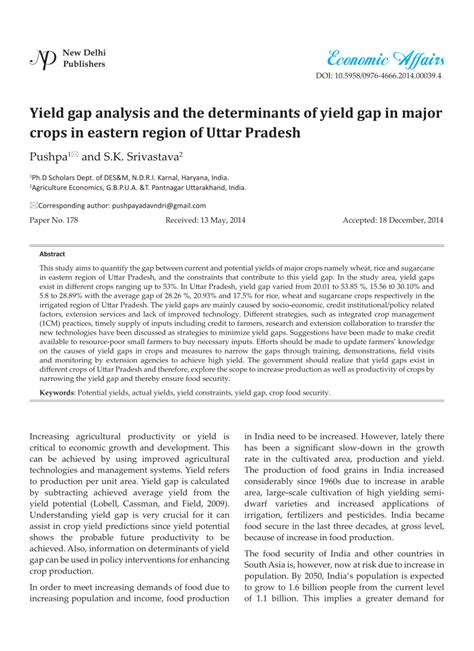 pdf yield gap analysis and the determinants of yield gap in major