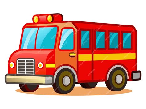 A Cartoon Drawing Of A Red Bus With Yellow Stripes Premium Ai