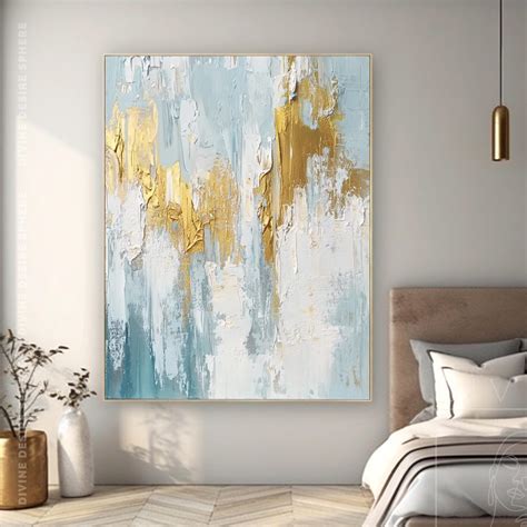Luxury Golden Canvas Artwork For Fancy Room Light Blue With Gold