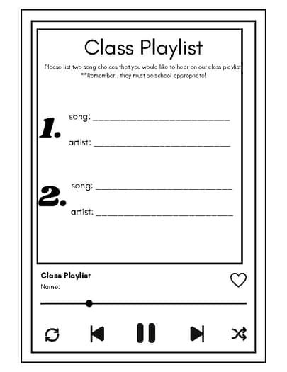 Classroom Playlist Song Request Form By Ready 4 Algebra Tpt