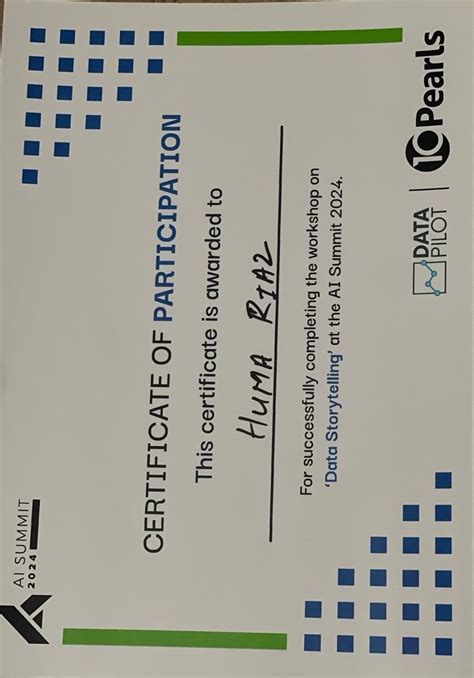 Datastorytelling Certification 10pearls Datapilot Datainsights… Huma Riaz