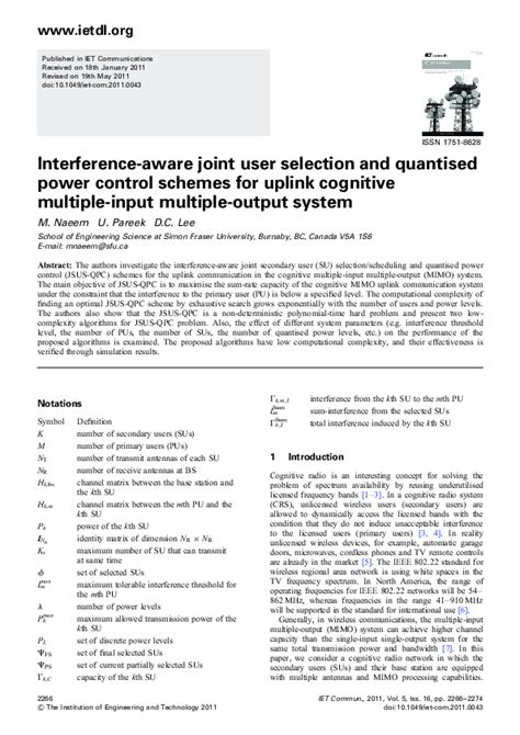 pdf interference aware joint user selection and quantised power