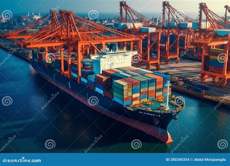 Efficient Cargo Handling Container Ship Loading And Unloading At Terminal Stock Illustration