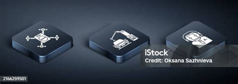 액션 카메라 작업자 로봇 및 산업용 기계 로봇 로봇 팔 손 아이콘으로 비행하는 아이소 메트릭 드론 세트를 설정하십시오 벡터 3차원 형태에 대한 스톡 벡터 아트 및 기타