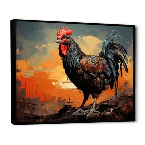 Designart Sunset Roosters Farmyard I Rooster Red Wall Decor Modern