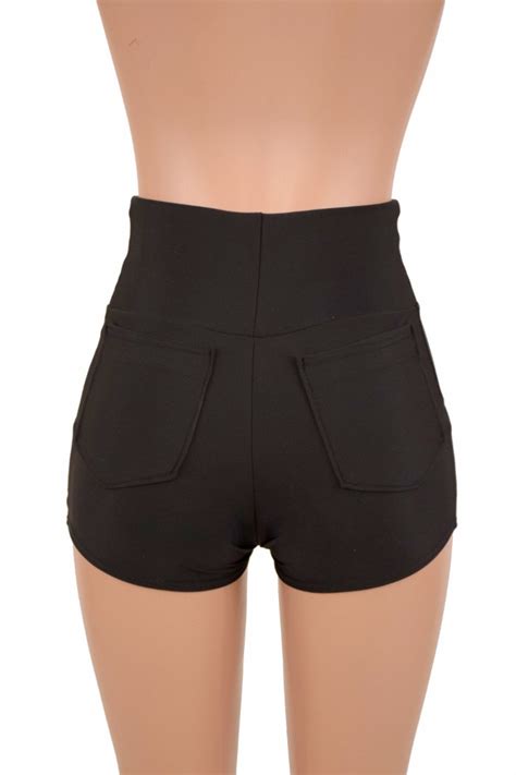 Black Spandex High Waist Shorts With Pockets 156676 Etsy