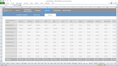 Personal Trainer Excel Spreadsheet Template LUZ Templates