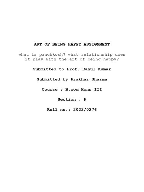 Art Of Being Happy Assignment Pdf Cognition Psychology