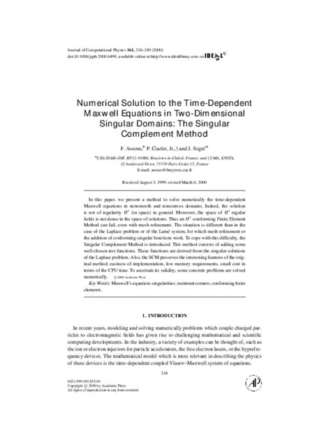 Pdf Numerical Solution To The Time Dependent Maxwell Equations In Two Dimensional Singular