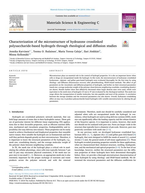 Pdf Characterization Of The Microstructure Of Hydrazone Crosslinked