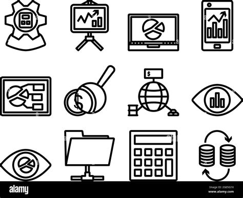 Analytics Icon Set Editable Bold Outline Design Vector Illustration