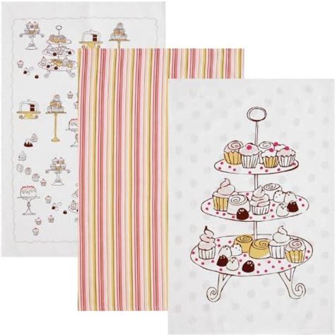 Now Designs Set Of Three Tea Towels Cakes Home And Kitchen