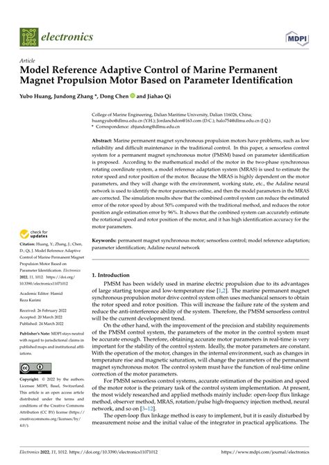 Pdf Model Reference Adaptive Control Of Marine Permanent Magnet Propulsion Motor Based On