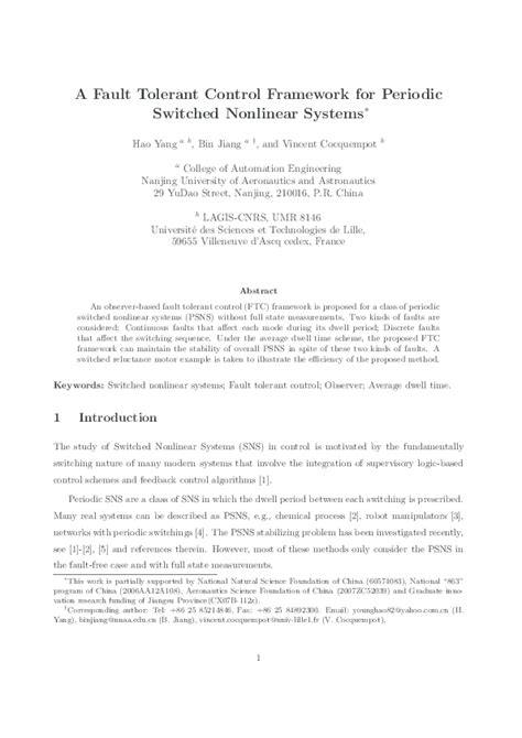 Pdf A Fault Tolerant Control Framework For Periodic Switched Non Linear Systems