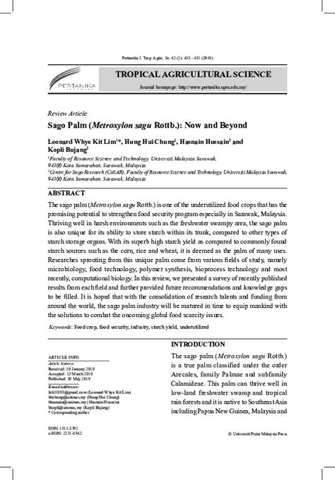 Pdf Sago Palm Metroxylon Sagu Rottb Now And Beyond