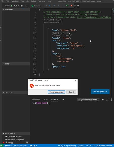 Cannot Read Property Trim Of Null Wsl Extension Flask Debugging