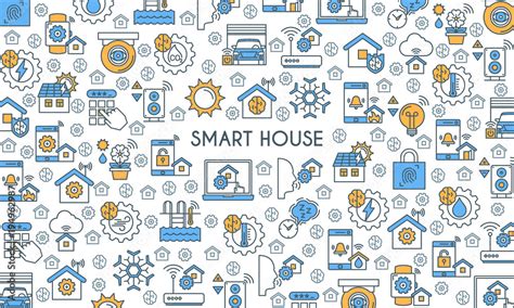 Flat Line Design Banner On Theme Smart House Smart Systems And Technology Signs Home
