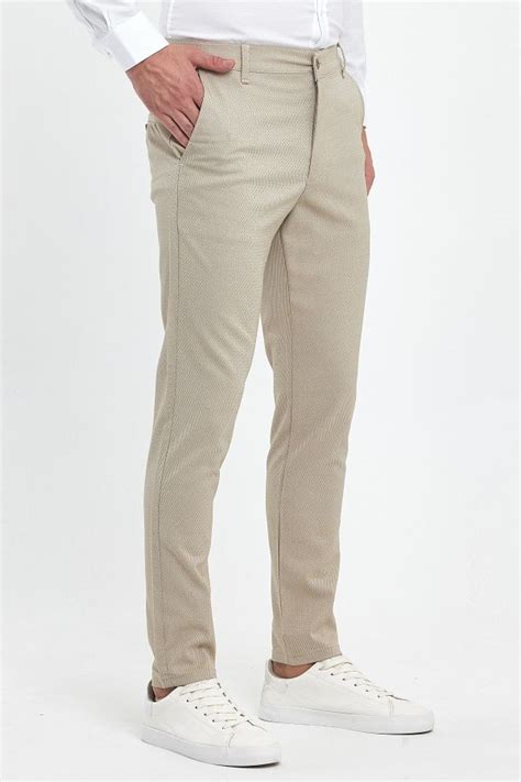 Modamesto بنطلون كتان بيج بقصة ضيقة للرجال ترينديول