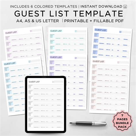 Guest List Template Guest List Tracker Party Events Birthday Wedding Guest List Guest