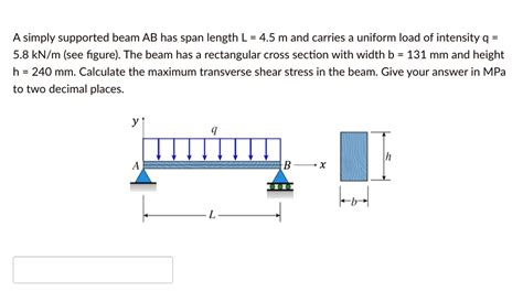 Solved A Simply Supported Beam Ab Has Span Length L 4 5 M And Carries A Uniform Load Of