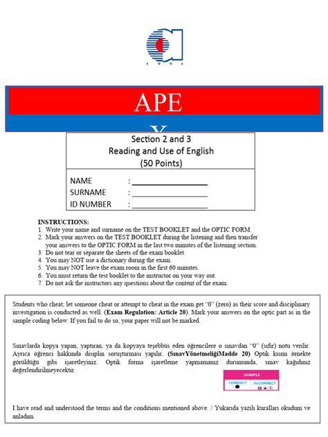 Sample Apex Section 2 3 Reading Use Of English Pdf Spelling