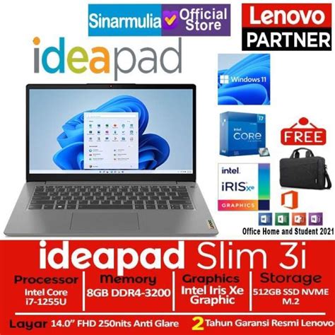Promo Laptop LENOVO IdeaPad 3 I7 1255U 512GB SSD 8GB Intel Iris Xe Win OHS Diskon 11 Di Seller