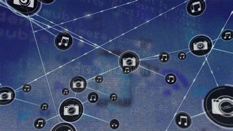 Animation Of Network Of Connections With Icons Over Interference And Data Processing Stock