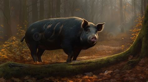 가을과 햇빛에 숲에 서 있는 흑돼지 큰 돼지 그림 배경 일러스트 및 사진 무료 다운로드 Pngtree